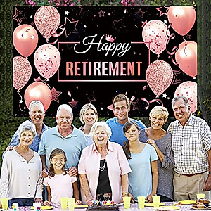 Happy Retirement Party Decorations, Extra Large Fabric Happy Retirement Sign Banner Photo Booth Backdrop Background with Rope for Retirement Party Favor (Black and Rose Pink,72.8 x 43.3 inch)