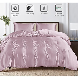 Linenwalas Tencel Lyocell Duvet Cover Set with Deep Pocket Fitted Sheet, Viscose Made from Eucalyptus Soft, Lightweight and Breathable Complete Bedding Set (Lilac, California King)