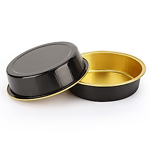 Beasea Aluminum Cupcake Pans With Lids, 4 Inch 50 Pack Disposable Pie Pans For Cake, 8 Oz Aluminum Pie Pan Tin Black Golden Tart Pans Round Oven Baking Mini Cake Pan For Pie Tart Quiche