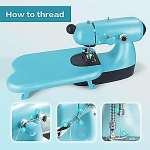 Sewing Machines Mini, portable Sewing Machine，sewing machine child's，kit easy hand held sewing machine manual sewing machine leather jeans plastic Upgraded Electric Sewing Machine with Sewing Bag, Expansion, LED Light (Blue)