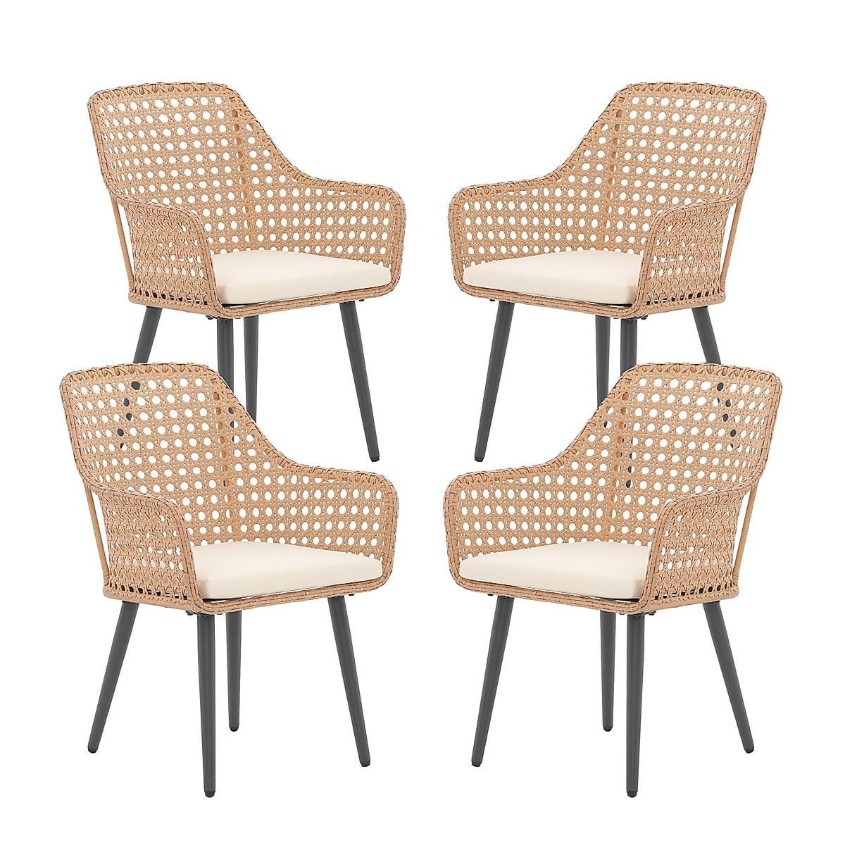 JARDINA Wicker Patio Dining Chairs Set of 4 Patio Chair with Cushion Outdoor Rattan Dining Seat for Outdoor Patio Backyard, (Natural)