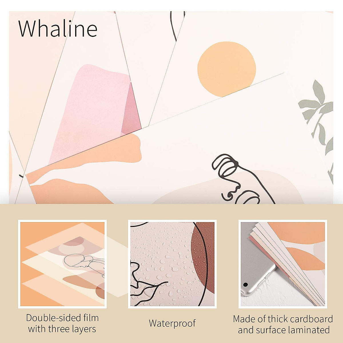 Whaline 6 Pack Abstract Line Art Poster Boho Minimalist Modern Aesthetic Art Waterproof Woman Face Landscape Geometric Drawing Wall Art for Girls Women Bedroom Dorm Living Room, 9.72" x 13.82"