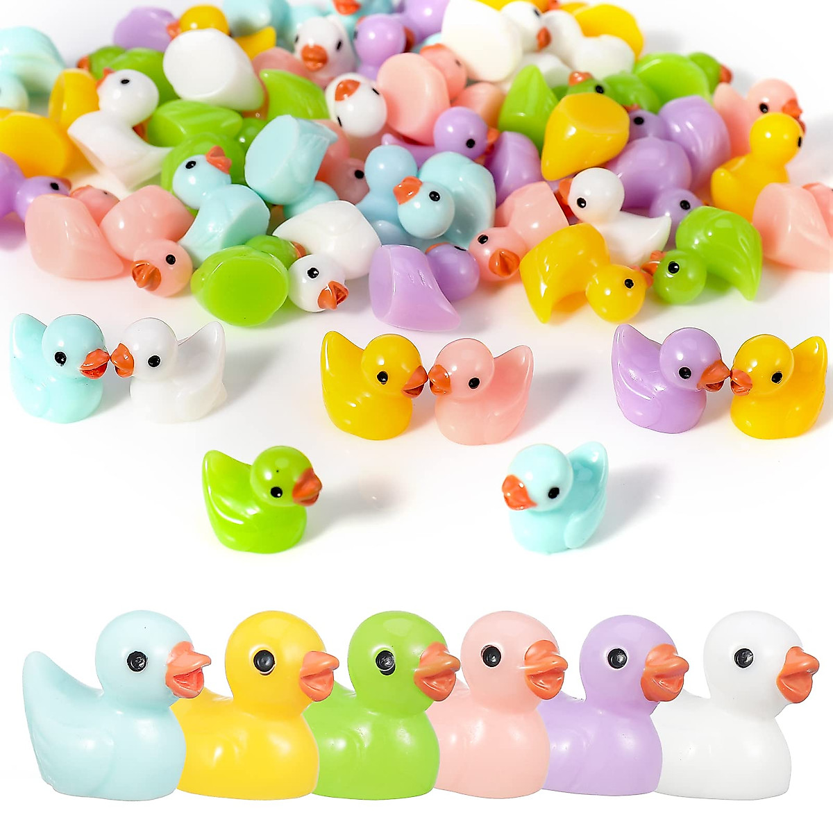 Fuyamp 120 Pieces Mini Resin Ducks,Miniature Figures Micro Fairy Garden Landscape Aquarium Dollhouse Ornament Candy-Colored Duck DIY Charms for Christmas Birthday Party(6 Colors)