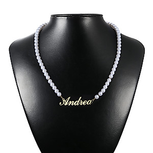 Jewenova Pearl Name Necklace Personalized 18K Gold Plated Nameplate Pearl Choker Necklace Customized Jewelry for Women