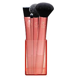 Real Techniques Flawless Base Brush Set With Ultra Plush Custom Cut Synthetic Bristles and Extended Aluminum Ferrules to Build Coverage for Every Makeup Application Need, Orange, 5 Piece