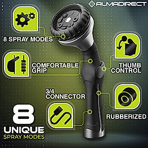 ALMA Garden Hose Nozzle Sprayer HEAVY DUTY SOLID METAL - PREMIUM THUMB CONTROL Garden Hose Sprayer Nozzle - Outdoor Water Hose Nozzle 9 Patterns - Hose Head Attachment Handle Nozzles