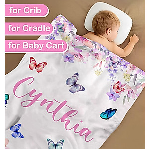 UJDUYSD Personalized Baby Blanket for Girls, Custom Baby Blanket with Name, Soft Cozy Personalized Name Blankets for Kids, Custom Butterfly Blanket for Infant Toddler, Baby Gift Blanket for Birthday