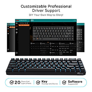 RK ROYAL KLUDGE RK68 Wireless Hot Swappable 65% Mechanical Keyboard, 68 Keys Compact BT5.0 Gaming Keyboard with Stand-Alone Arrow/Control Keys, Black, Quiet Red Switch