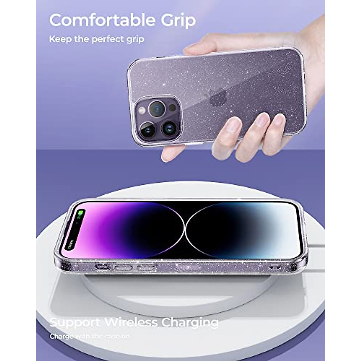 BENKS Designed for iPhone 14 Pro Max Case for Women Girls, Crystal Glitter Shockproof & Anti-Scratch Full Protection [Not Yellowing] Back Cover for iPhone 14 Pro Max (6.7”)