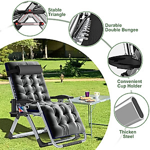 Barbella Zero Gravity Chair Reclining Lounge Chair Patio Chairs, Adjustable Lawn Recliner Folding Lounge Recliners with Removable Cushion, Headrest & Cup Holder, Reclining Chair for Indoor and Outdoor