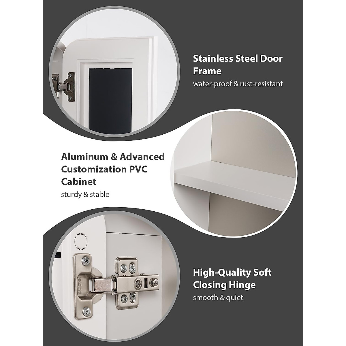 Avidanza 23.5" x 27.5" Medicine Cabinets for Bathroom with Mirror Surface Wall-Mounted Stainless Steel Framed Beveled Mirror, Double Door Metal Bathroom Vanity Mirror with Storage Cabinet 3 Tiers