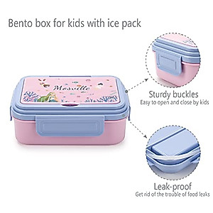 Bento Box for Kids, Two-color design Lunch Box with Sauce Containers, Leak Proof, Dishwasher & Microwave Safe and 3 Compartments Meal Prep Bento Box with Ice Pack for Boys Girls School, Work, Travel