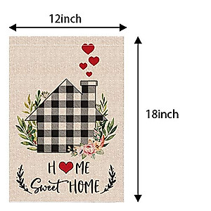 Hexagram Home Sweet Home Garden Flag, Fall Winter Vertical Double Sided Burlap Black White Buffalo Plaid Check Farmhouse Garden Flags, Spring Summer Rustic Farmhouse Yard Outdoor Decoration 12x18 Inch