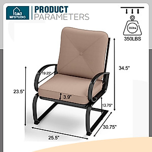 MFSTUDIO 2PCS Patio Bistro Dining Spring Motion Chairs Outdoor Furniture for Backyard, Garden with Removable Cushion Seat, Metal Frame, Beige