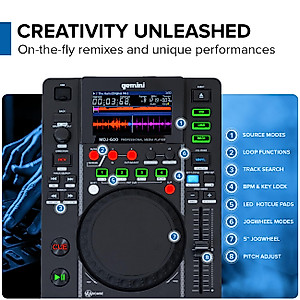 Gemini Sound MDJ-600: Professional CD & USB DJ Media Player with 4.3" Display, Touch-Capacitive Jogwheels, MIDI Controller – Versatile DJ Deck for Beginners and Pros