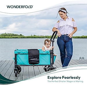 WONDERFOLD W1 Original Double Stroller Wagon (2 Seater) - Collapsible Wagon Stroller with Seats with 5-Point Harnesses, Adjustable Push Handle, and Sun Canopy, Fuschia Pink