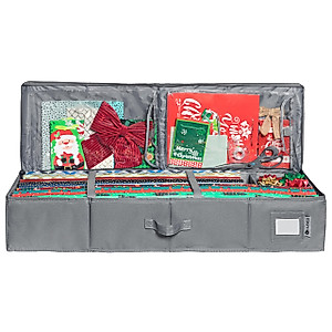 Premium Wrapping Paper Storage Container -Durable Material 600D tear-proof - Fits up to 27 Paper Rolls -Extra Pockets for Ribbons & Bows. Underbed Gift Wrap Organizer, Ideal for Holiday Christmas, etc