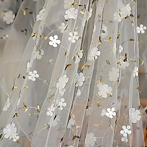 35"x51" Tulle Fabric by Yard Flower Embroidery Mesh Lace Fabric Soft Tulle Lace Fabric for DIY Clothing Dress Design Women Gown Wedding Dress Curtain Decor (Light Purple, 1 Yard (35x51 in))