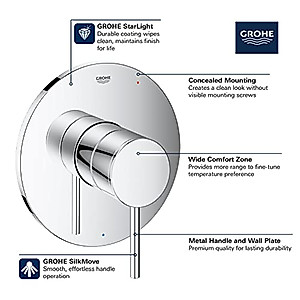 GROHE 14467000 Atrio Pressure Balance Valve Trim with Cartridge, Starlight Chrome