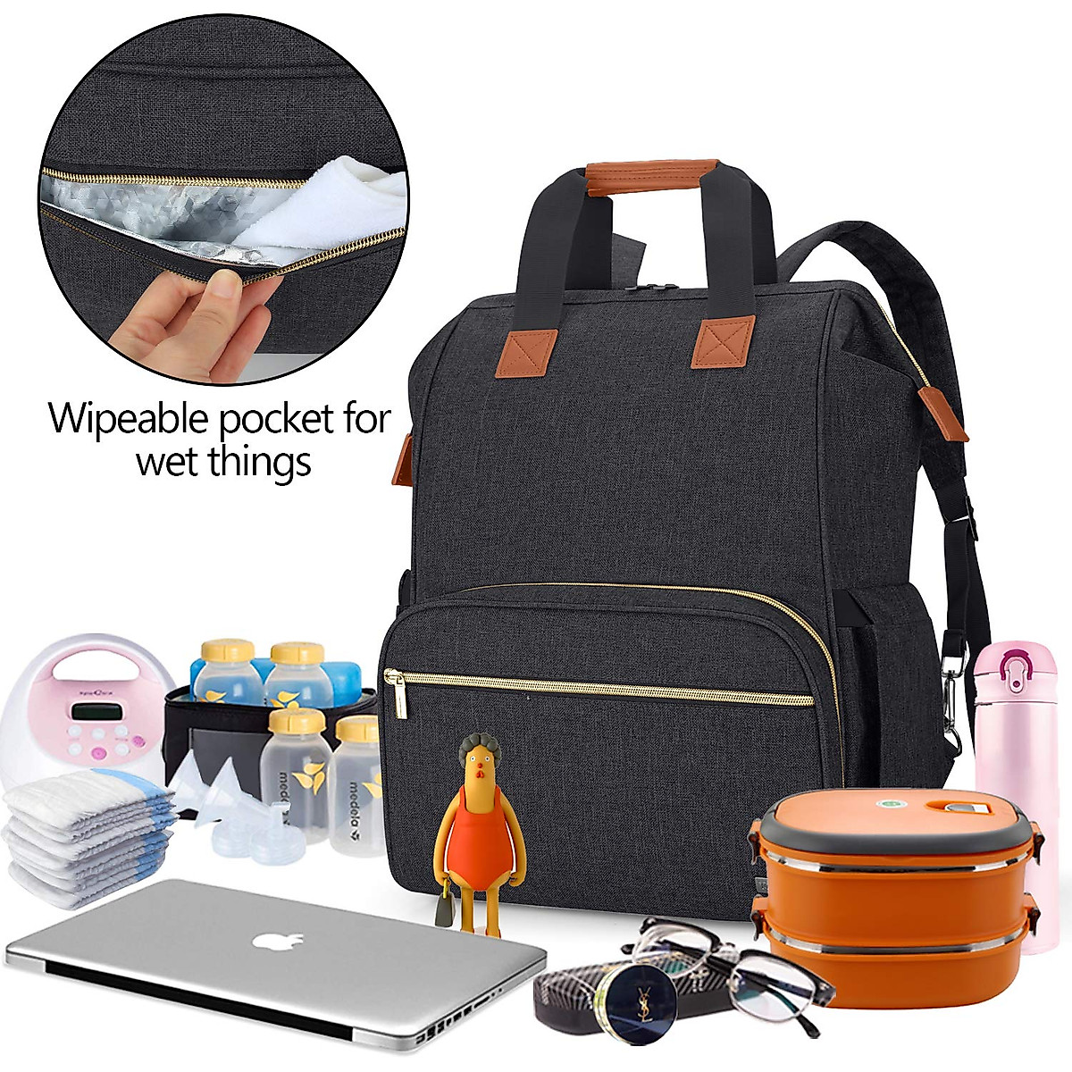 Teamoy Breast Pump Bag Compatible with Spectra S1,S2, Medela and Cooler Bag, Convertible Breast Pump Tote and Backpack with Laptop Sleeve for Working Moms, Black