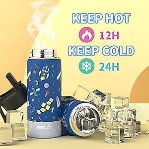 Mollcity 16 oz Stainless Steel Vacuum Insulated Water Bottle with Straw Lid-Reusable Metal Water Flask for School, Boys | Girls-Space