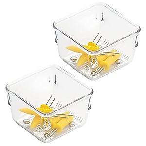 iDesign Plastic Drawer Organizer for Bathroom, Vanity, Kitchen Drawers, The Linus Collection – Set of 2, 3" x 3" x 2", Clear