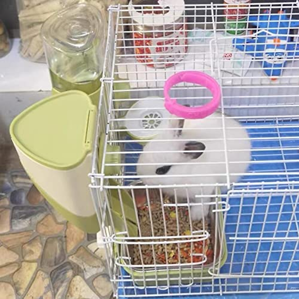 MUYG Rabbit Hanging Automatic Feeder Pets Food Bowl for Cages Pet Cage Gravity Feeder Bunny Removable​ Food Dispense for Small Animals Puppies Chinchilla (Green)