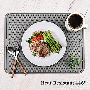 Elyum Dish Drying Mat, Silicone Drying Mat Heat Resistant Dish Mat Non-Slip Easy Clean Drying Mats for Kitchen Counter Sink(16" x 12'', Gray)