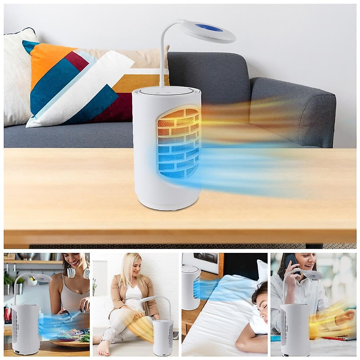 ibo Electric Space Heater Ceramic Small Heater with LED Light, 500W Heater Fan 4 in 1 Desk Heater for Home Office and Indoor