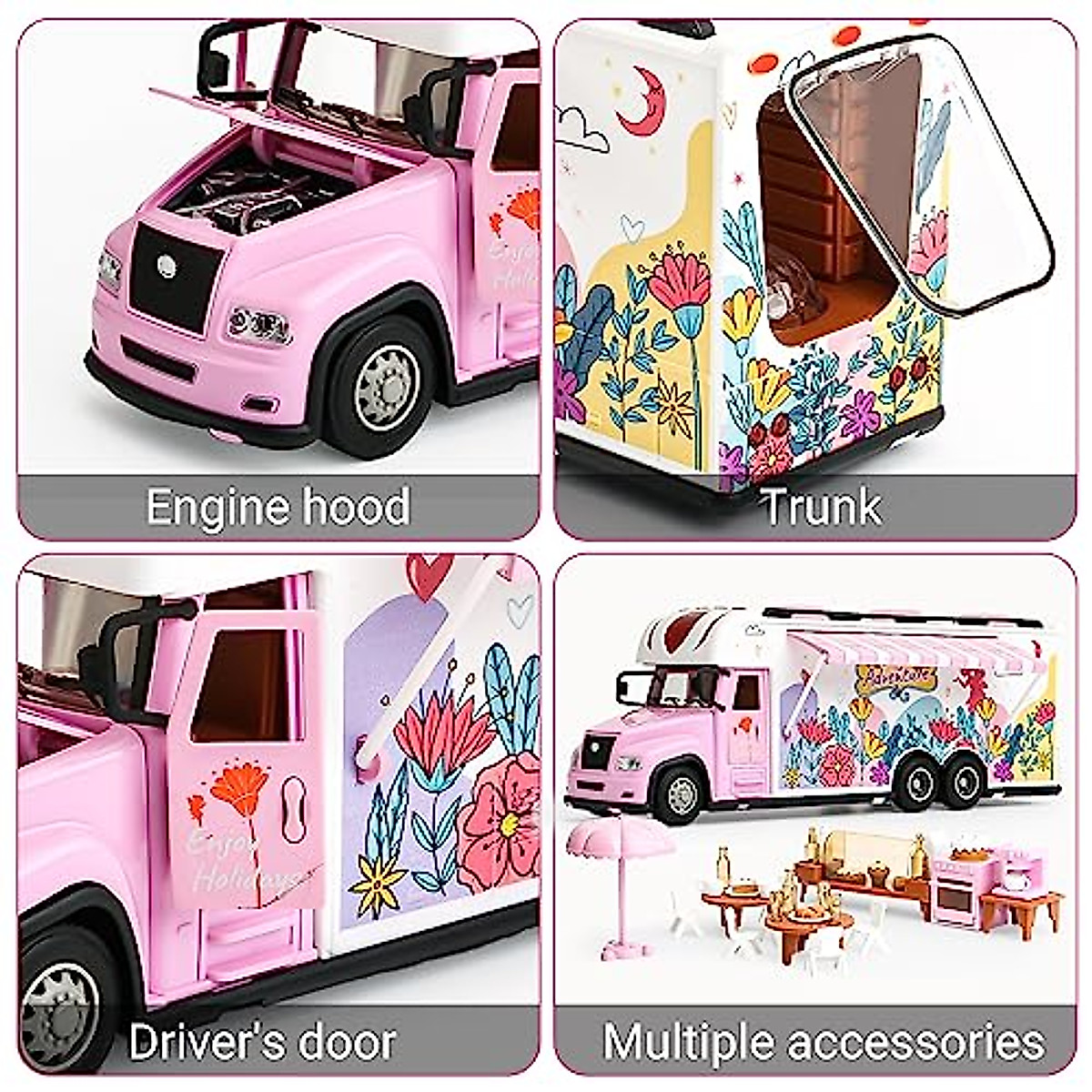 T.V.V Fashy Remote Control Car for Girls, with Music, Lights, and Mini Camping Furniture