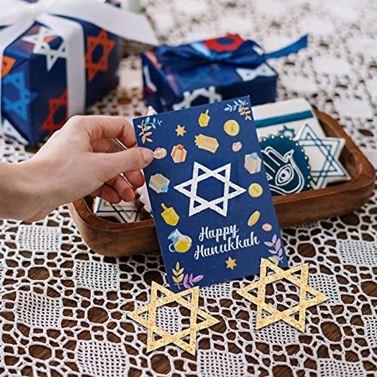 NOLITOY 50pcs Hanukkah Decoration Adorn Hanukkah Menorah Decorations Chanukah Ornaments Party Jewish Decked Favor Star of David Glitter New Non-woven Fabric The Gold Christmas