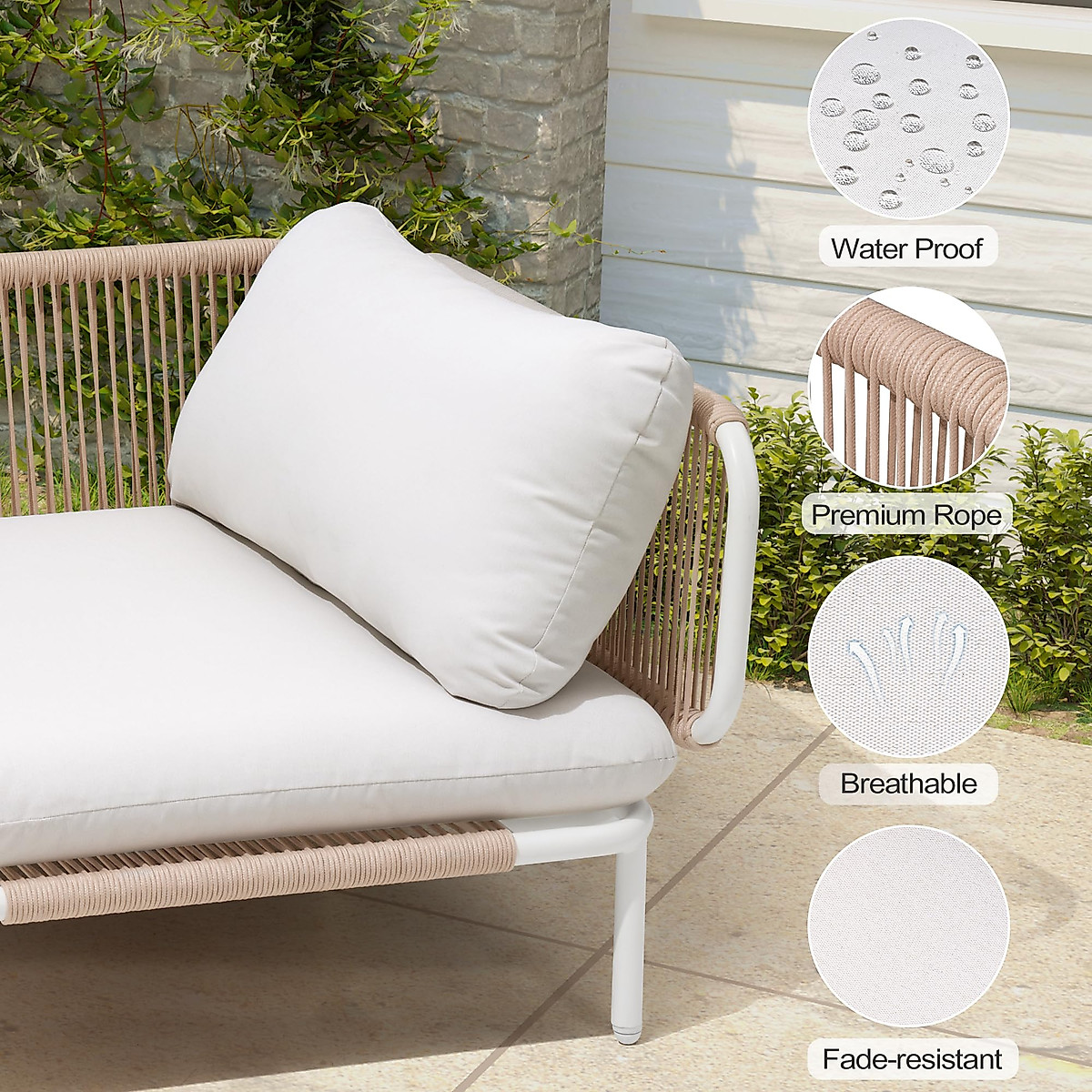 VredHom Oversized Patio Loveseat, Patio Furniture Couch with Removable Cushions, Outdoor Modern Loveseat for Patio, Garden, Lawn, Beige