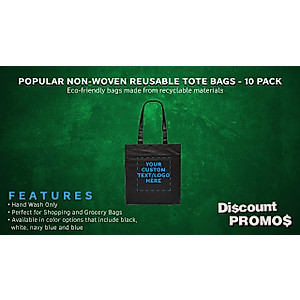 Tote Bags - Non-Woven Bag Totes - 10 pack - Customizable Text, Logo - Reusable Polypropylene Cloth Fabric - Black