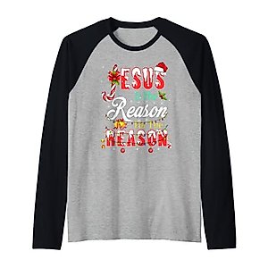Christian Jesus The Reason Christmas Stocking Stuffer Raglan Baseball Tee