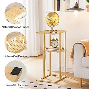 HOOBRO Side Table, Boho C Shaped End Table with Storage Shelf, Slim Nightstand Bedside Table, Couch Side Table for Small Space, Living Room, Bedroom, Home Office, Easy Assembly, Natural YL12SF01