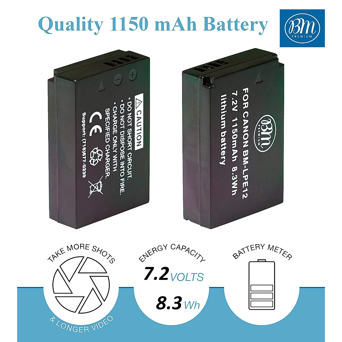 BM Premium LP-E12 Battery and Charger Kit for Canon EOS-M, EOS M2, EOS M10, EOS M50, EOS M50 Mark II, EOS M100, EOS M200, SX70 HS, Rebel SL1 Cameras