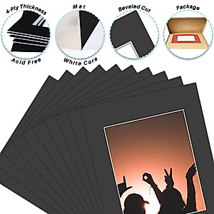 Golden State Art, Acid Free, Pack of 10 11x14 Black Picture Mats Mattes with White Core Bevel Cut for 8x10 Photo