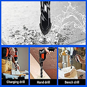 10-Piece Masonry Drill Bits Set for Tile Glass Ceramic Brick Wood, 1/8 to 1/2 Inch Drilling Bits with Triangle Handle, YG8 Tungsten Steel Alloy Tip.（Black）