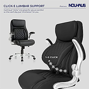 Nouhaus +Posture Ergonomic PU Leather Office Chair. Click5 Lumbar Support with FlipAdjust Armrests. Modern Executive Chair and Computer Desk Chair (Black)