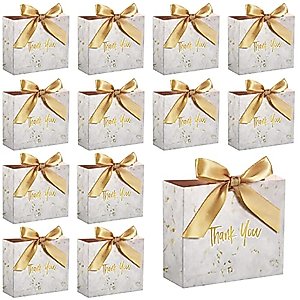 Mimorou 80 Pack Small Thank You Gift Bags Marble Pattern Party Favor Bag with Champagne Gold Bow Ribbon 4.53 x 1.77 3.94 Inch Wedding Mini Goodie for Adults Paper Wrap
