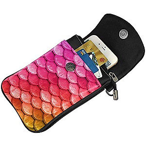Beautiful Colorful Rainbow Mermaid Scales Women Soft PU Leather Cellphone Purse Wallet Handbag Small Crossbody Shoulder Bag
