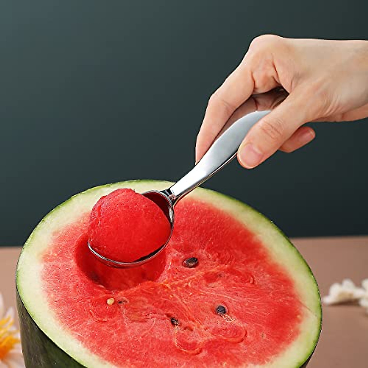 Kyraton 6.9 inches Heavy Duty Ice Cream Scoop, High Quality Stainless Steel Professional Grade Scooper for Spooning Frozen Hard Gelato and Sorbet, Cookie Dough, Sorbet, Almond Melon, Dishwasher Safe