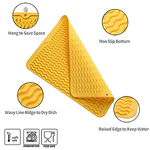 MicoYang Silicone Dish Drying Mat for Multiple Usage,Easy clean,Eco-friendly,Heat-resistant Silicone Mat for Kitchen Counter or Sink,Refrigerator or drawer liner Yellow L 16 inches x 12 inches