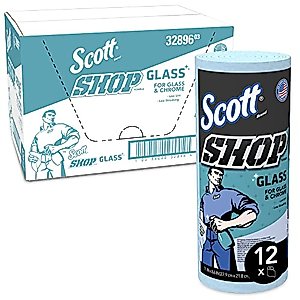 Scott® Shop Towels Glass™ (32896), Blue Shop Towels Glass, Mirrors and Chrome, Perforated Towels/Roll, 12 Rolls, 1,080 Towels/Case