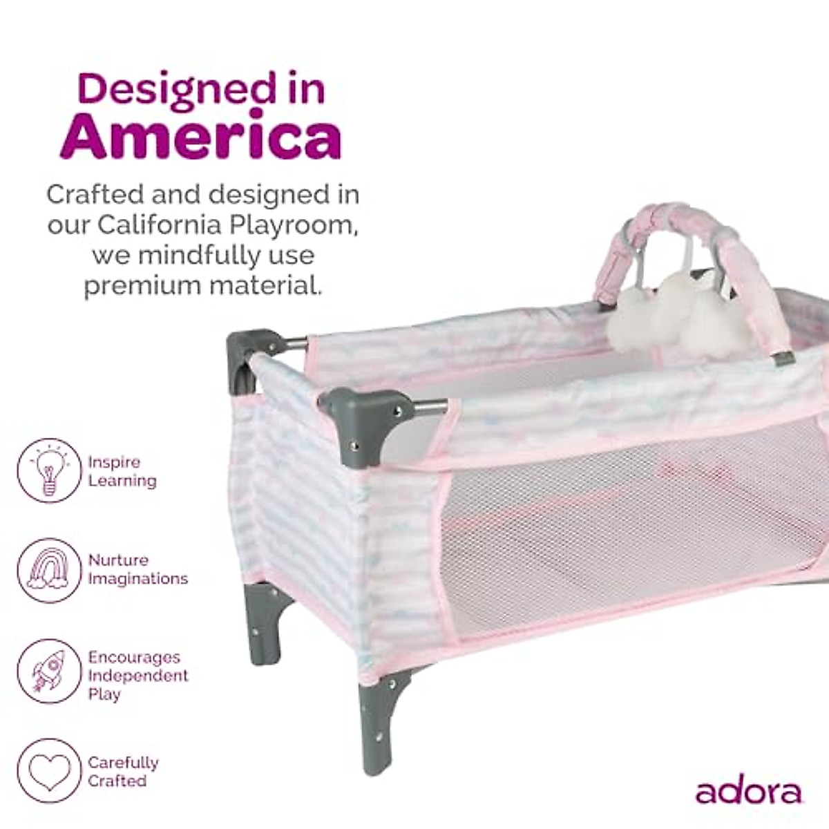 Adora Pack-N-Play Deluxe Baby Doll Crib & Easy to Convert Changing Table Set, Includes Storage Box and Removable Diaper Pad, Holds Most Dolls up to 20”, Perfect Gift for Ages 3+