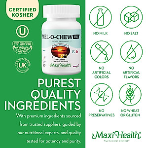 Chewable Melatonin, Kosher Berry Flavor, 1mg Melatonin for Adults or Teens, Natural Aid for Adults, Melatonin Chewables Alternative to Melatonin Gummies Higher 1 mg Dose, Maxi Health (100 Count)