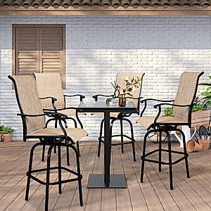 VINGLI 2 Pieces Outdoor Swivel Bar Stools, Patio Metal Bar Chairs Set of 2, All-Weather Bar Height Outdoor Chairs for Outside, Yard, Lawn, Poolside and Garden (2 Chairs, Brown)