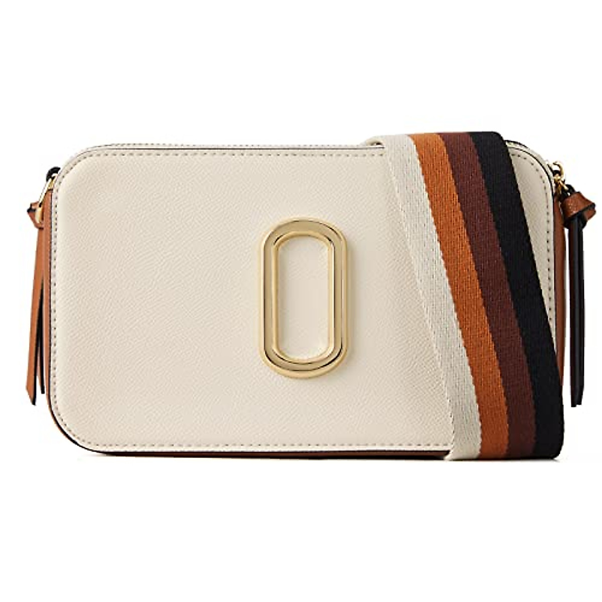 BOSTANTEN Crossbody Bags for Women Leather Snapshot Phone Purses Shoulder Handbags with 2 Adjustable Wide Strap Beige White