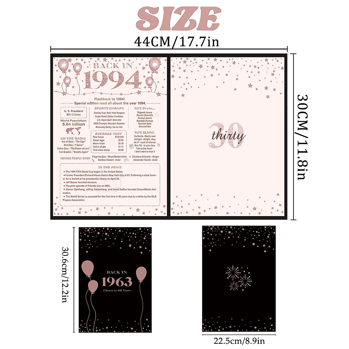Crenics 30th Birthday Gift for Her, Creative Back in 1994 Birthday Poster, Giant 30th Birthday Guest Signature Book, Black and Pink 30 Anniversary Birthday Decorations Party Supplies for Women