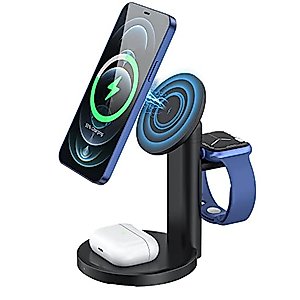 3 in 1 Magnetic Wireless Charger, Aluminum Alloy 15W Fast Wireless Charging Station for iPhone 13/12,Pro,Pro Max,Mini, MagSafe Charger Stand Dock for Apple AirPods 3/2/Pro, Apple Watch 7/SE/6/5/4/3/2